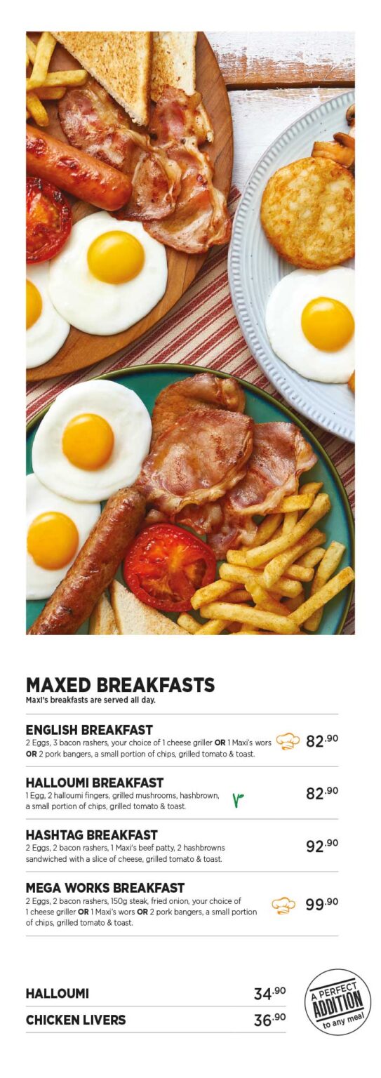All Day Breakfast Menu - Maxi's Food South Africa