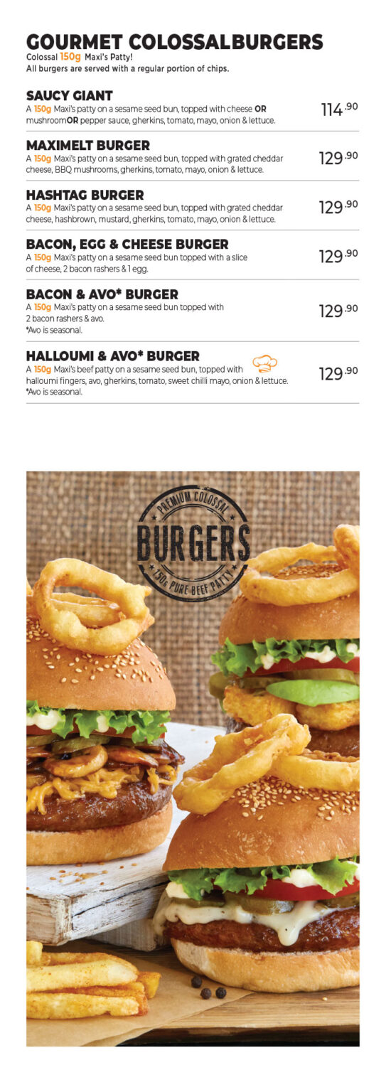 Maxi's Food South Africa - Main Menu