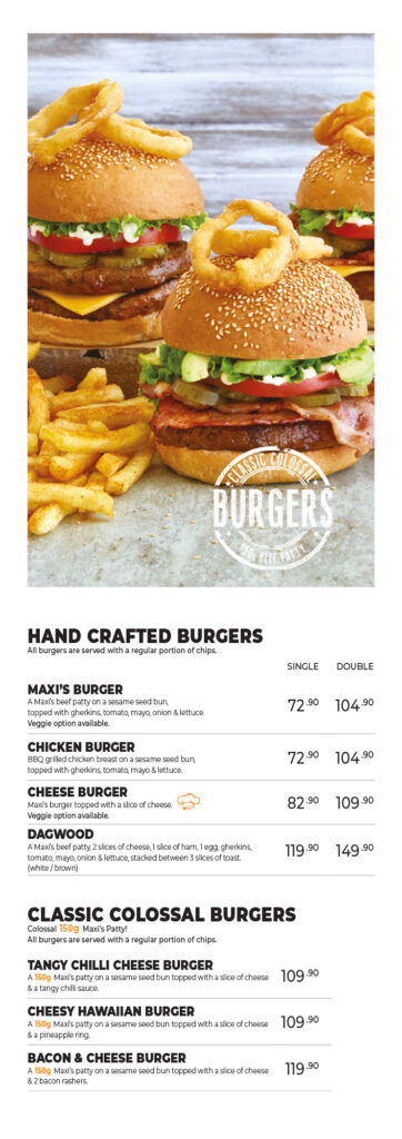 Maxi's Food South Africa - Main Menu