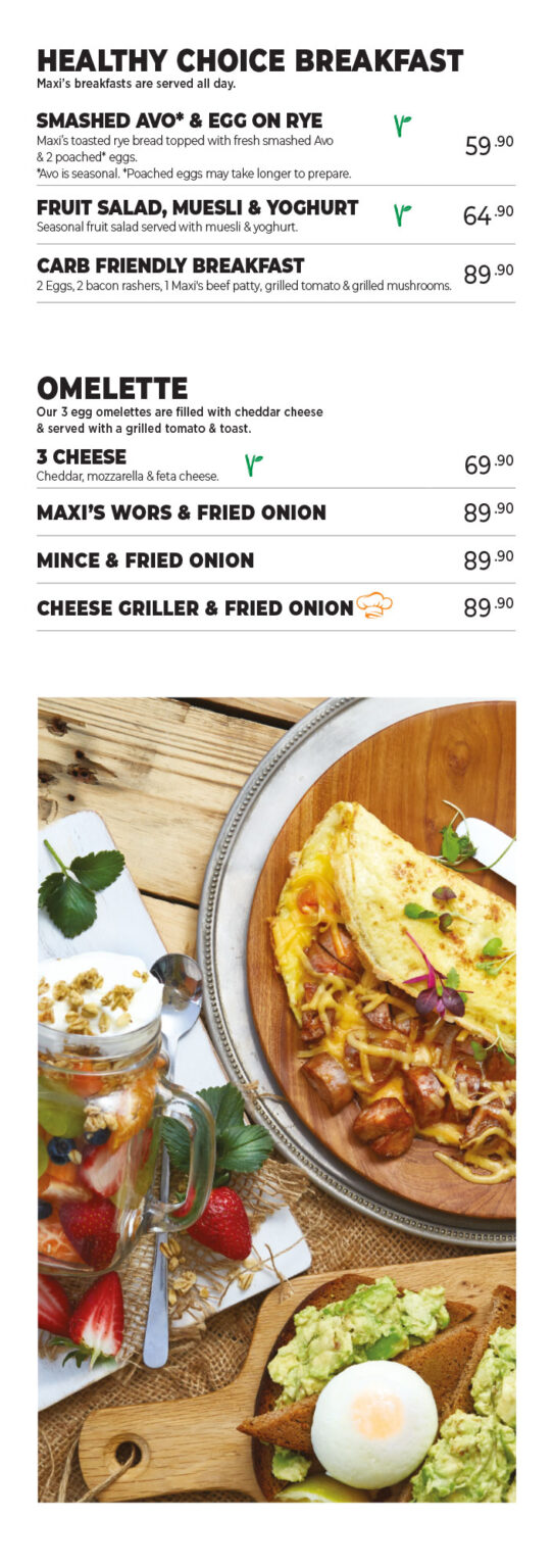 Maxi's Food South Africa - Main Menu