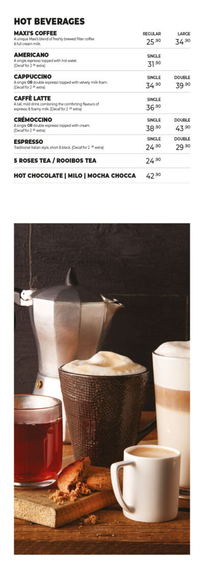 Maxi's Food South Africa - Main Menu