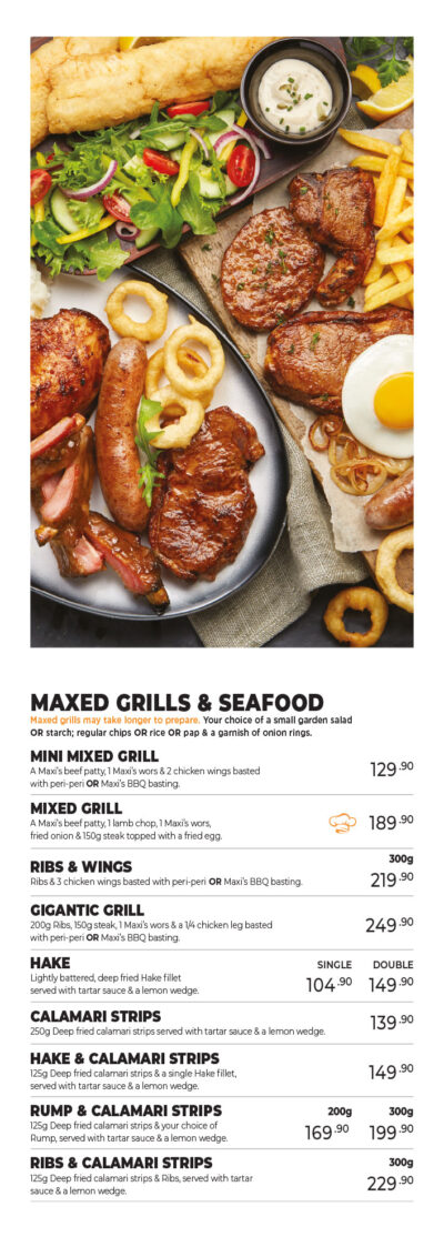 Maxi's Food South Africa - Main Menu