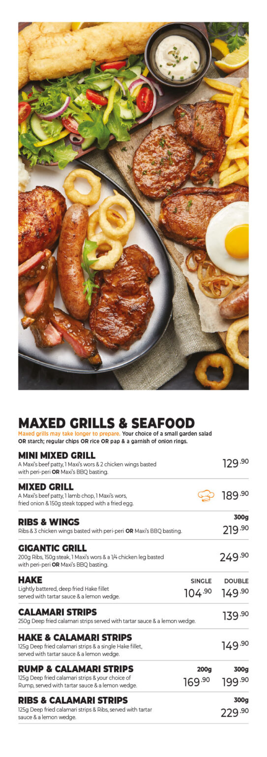 Maxi's Food South Africa - Main Menu