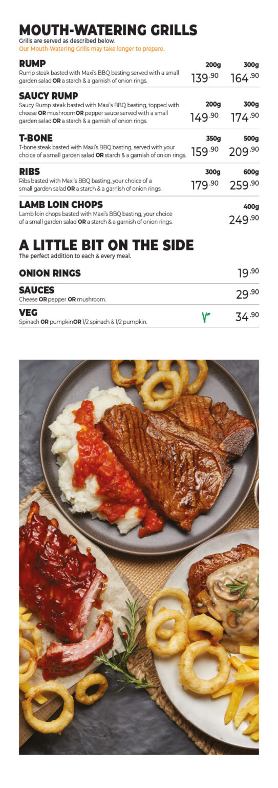 Maxi's Food South Africa - Main Menu